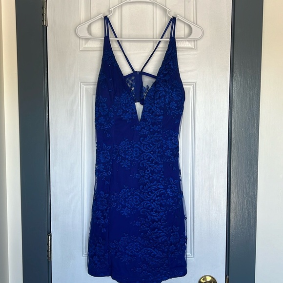 PromGirl | Dresses | Promgirl Royal Blue Lace Open Back Mini Dress ...